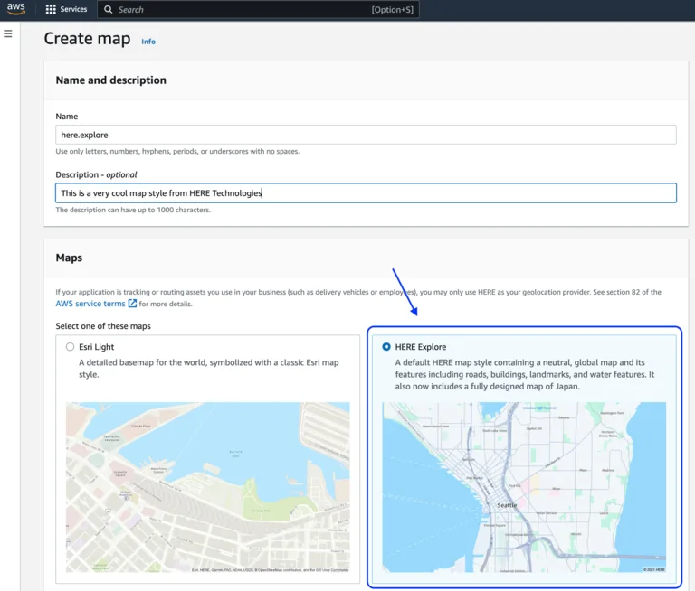 HERE Maps on Amazon Location Service