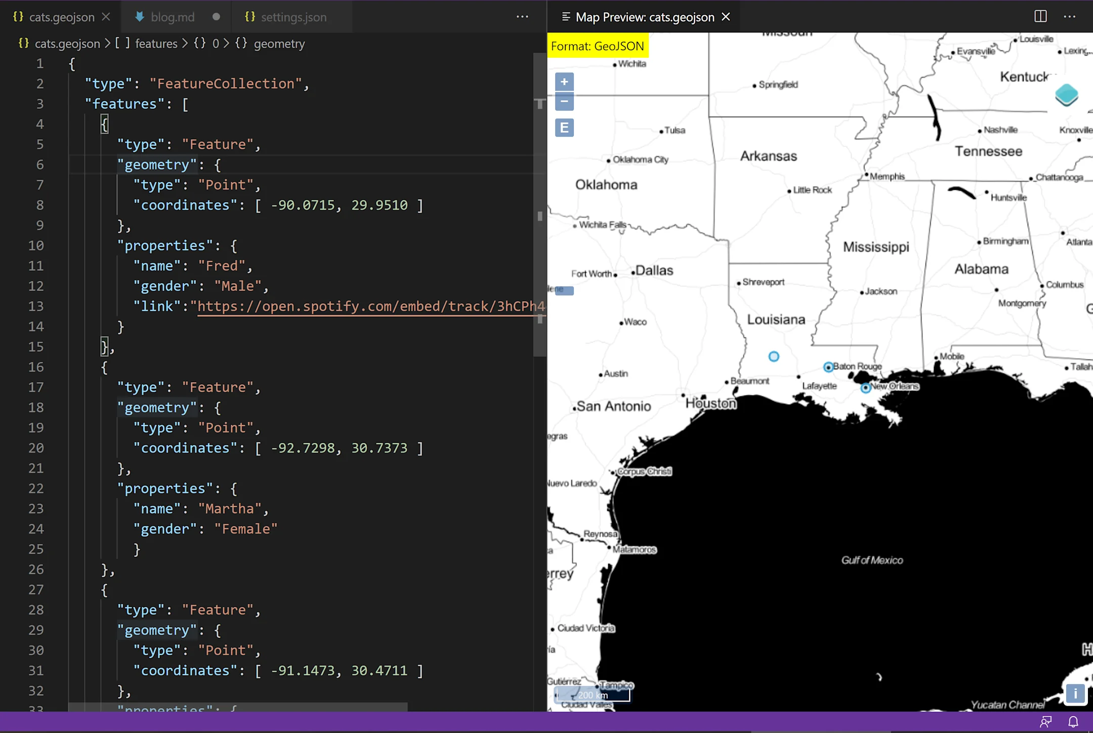 Working with GeoJSON and Visual Studio Code